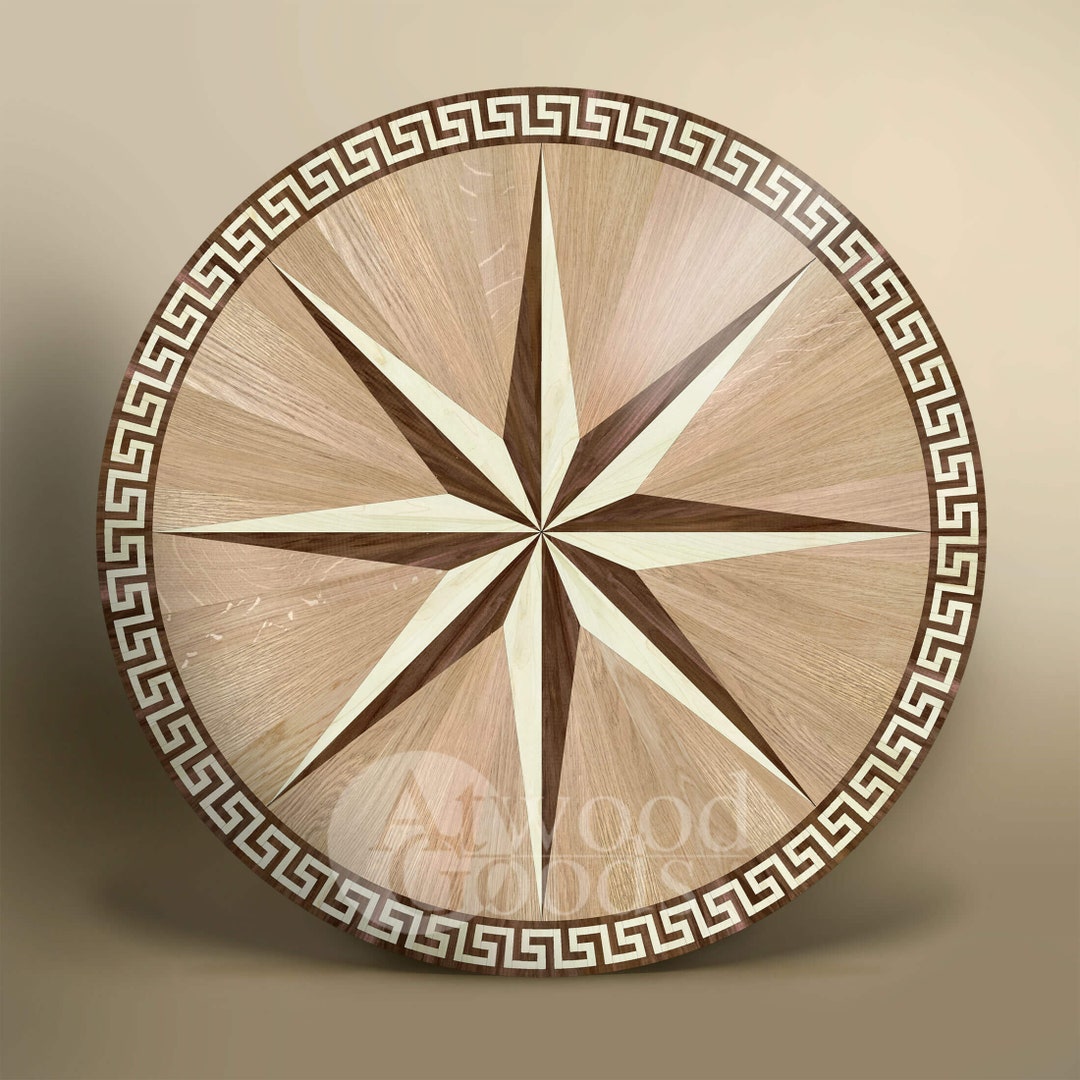 Wood Floor Compass Inlay "sparta" - Wood Floor Medallion - Floor ...