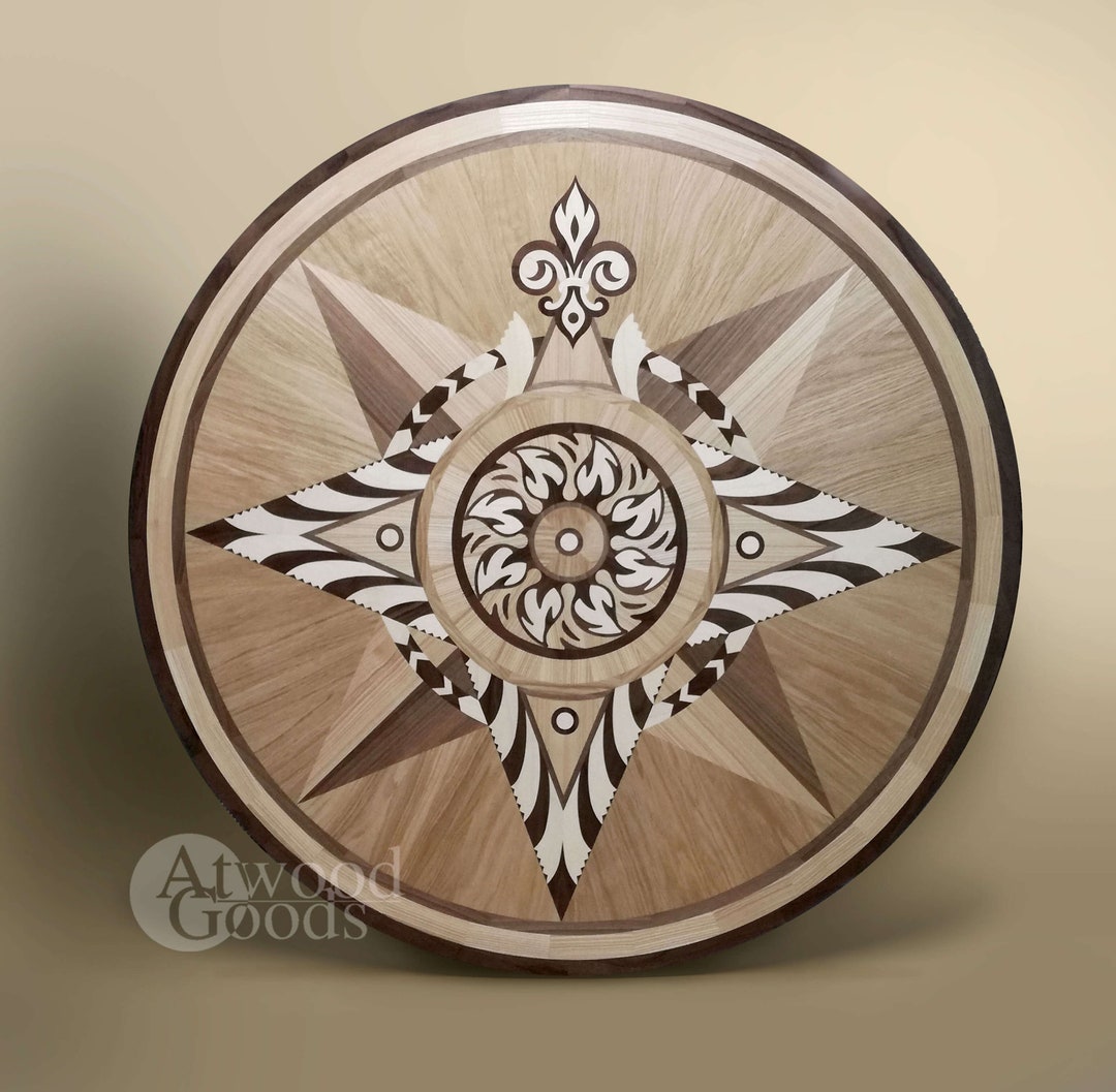 Compass Rose Floor Medallion "old Compass" – Solid Wood Inlay Parquet ...