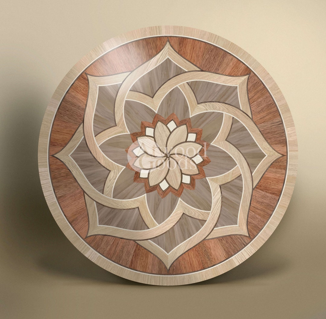 Wood Floor Medallion "dalar" - Hardwood Floor Inlay - Wooden Wall Decor ...