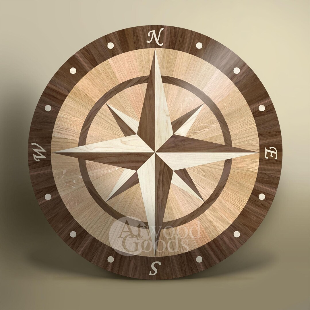 Wood Floor Compass Rose "point" - Wooden Floor Medallion - Parquet ...