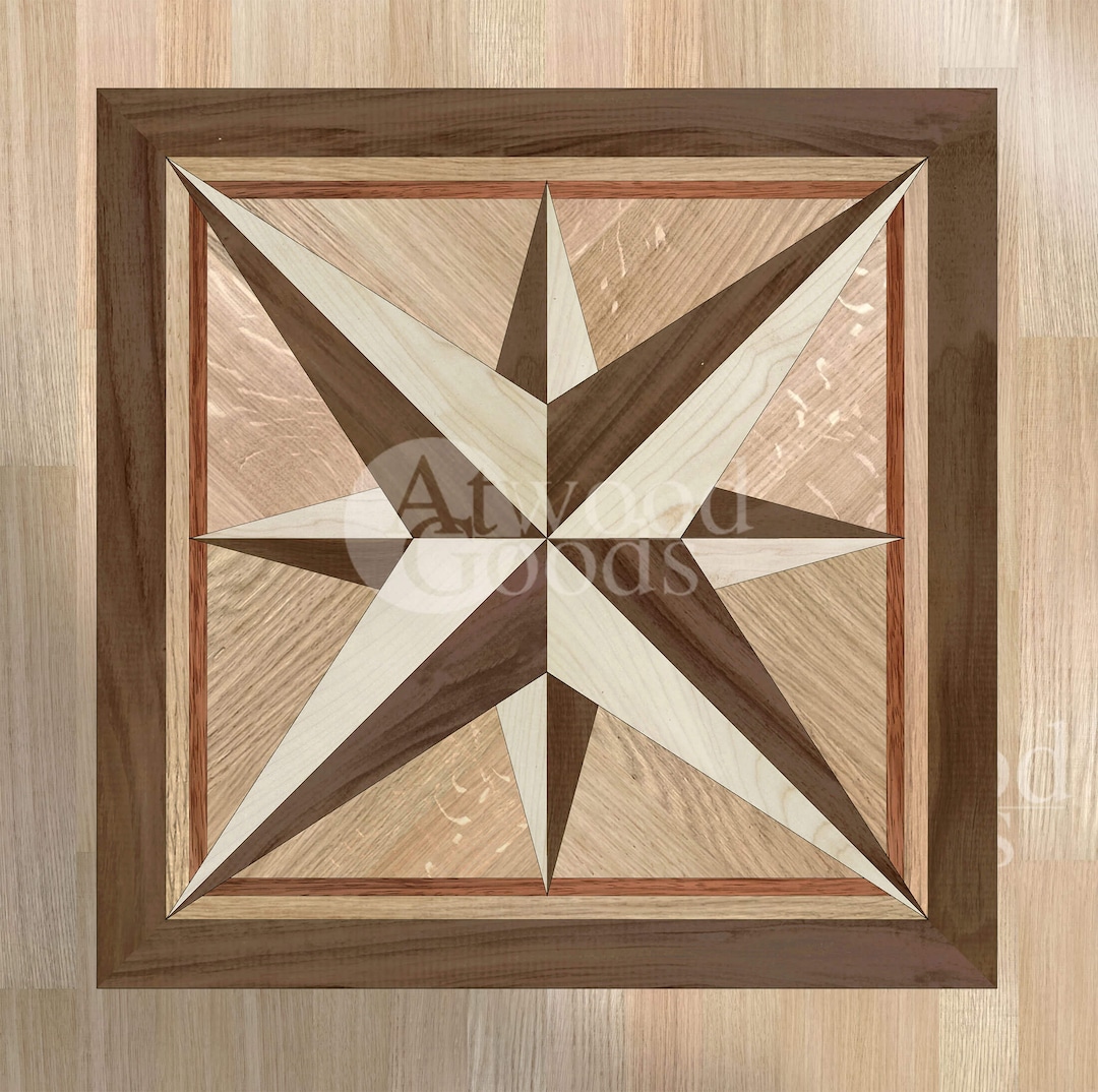 Compass Rose Medallion Inlay "puerto". Square Wood Floor Inlay Made of ...