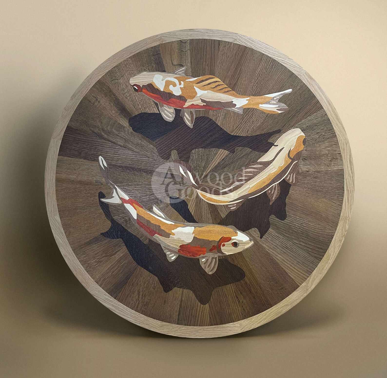 Wood Floor Medallion three Koi Wood Floor Inlay Japanese Fish Koi Fish ...