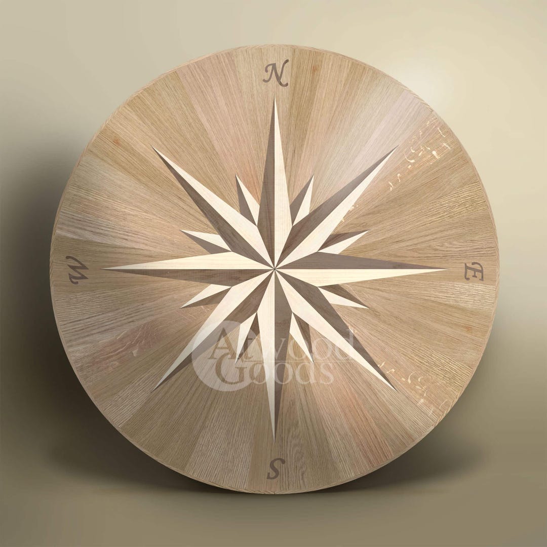 Compass Rose Floor Medallion "ocean Star" – Solid Wood Inlay Parquet ...