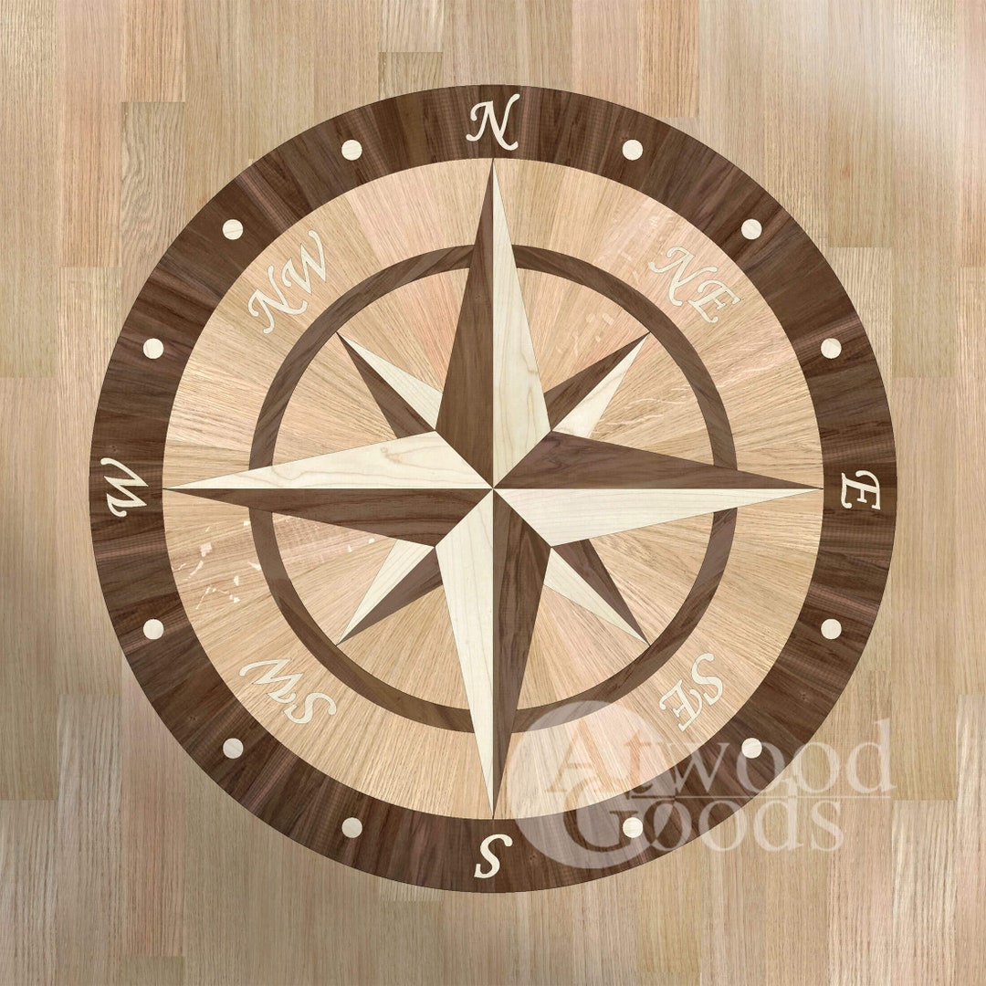 Wood Compass Rose Floor Medallion "west Point" | Nautical Wooden Inlay ...