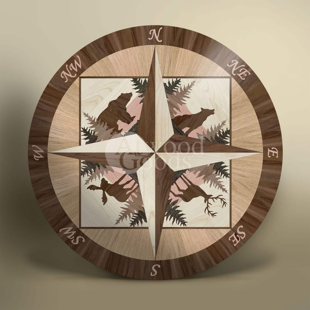 Wood Floor Medallion "forest" - Compass Rose Inlay - Atwoodgoods ...