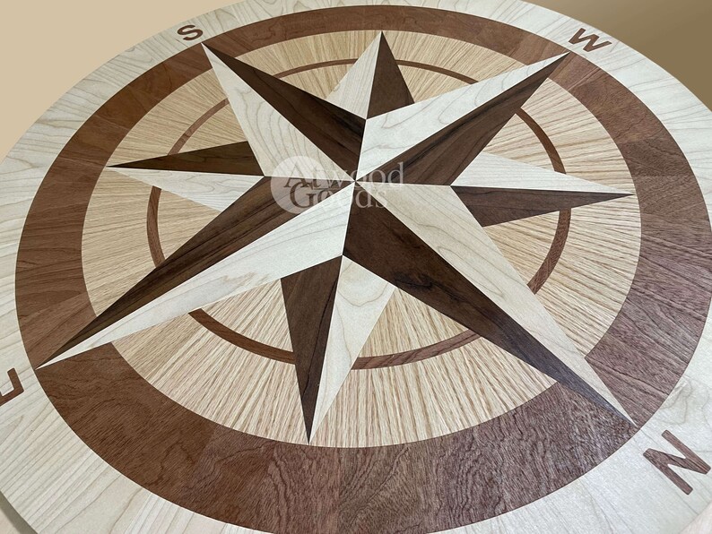 Wood Floor Medallion bay Compass Rose Inlay Wooden - Etsy