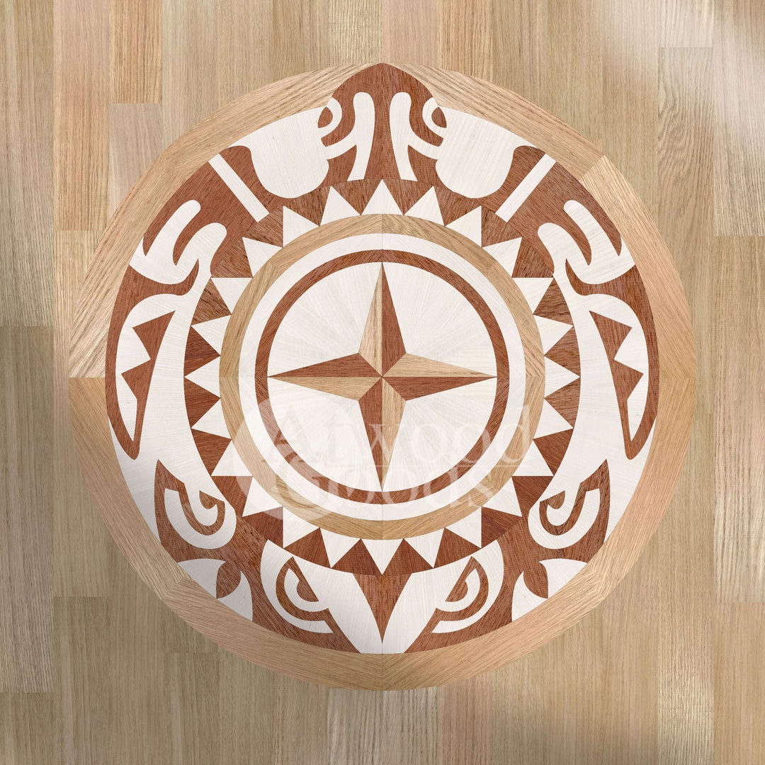 Wood Floor Compass Inlay "turtle" Wood Floor Medallion Wood Floor Inlay ...