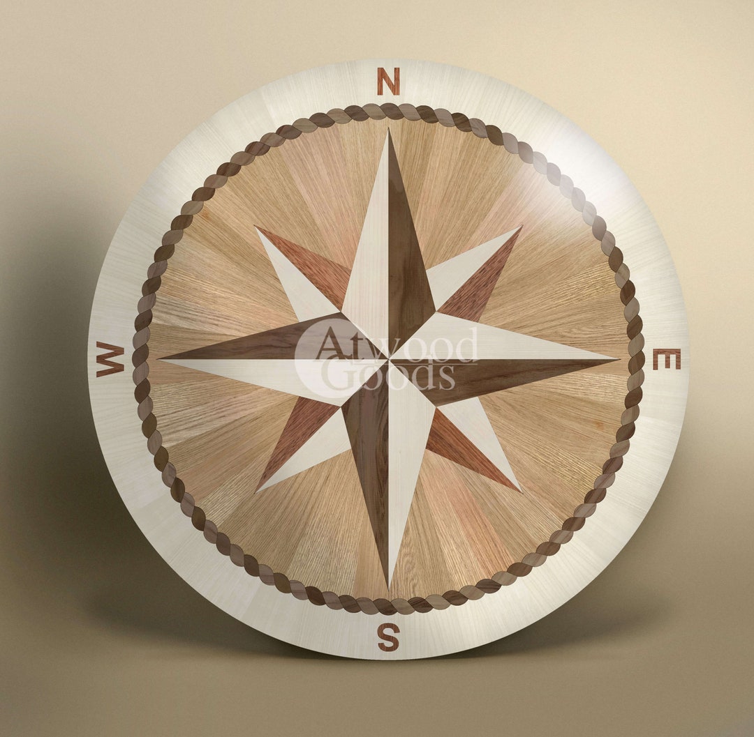 Wood Floor Medallion "rope Bay" - Compass Rose Inlay - Nautical Style ...