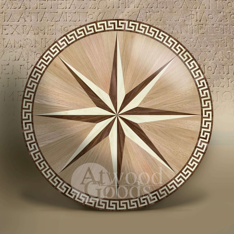 Wood Floor Compass Inlay sparta Wood Floor - Etsy