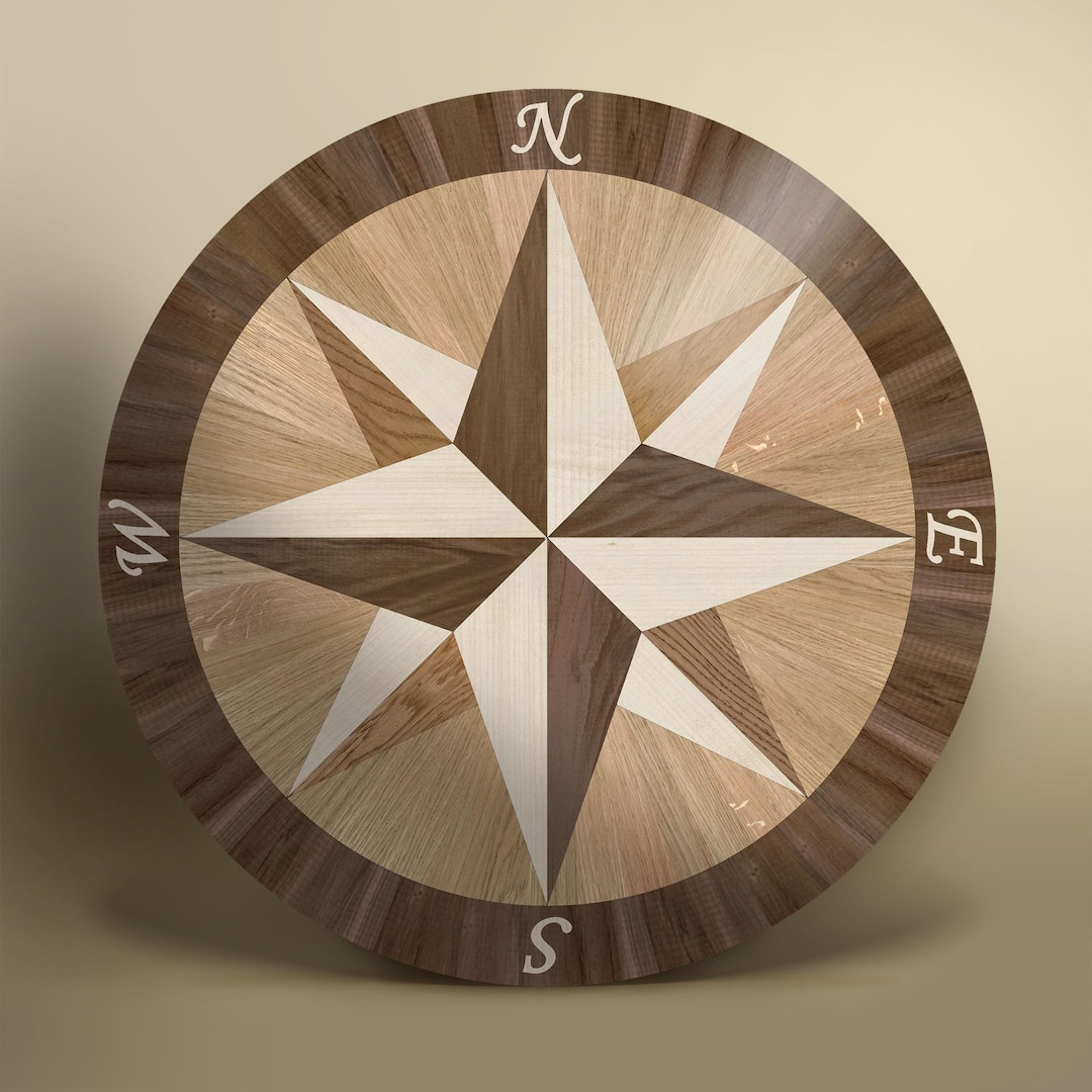 Compass Rose Floor Medallion "navigator" – Solid Wood Inlay Parquet ...
