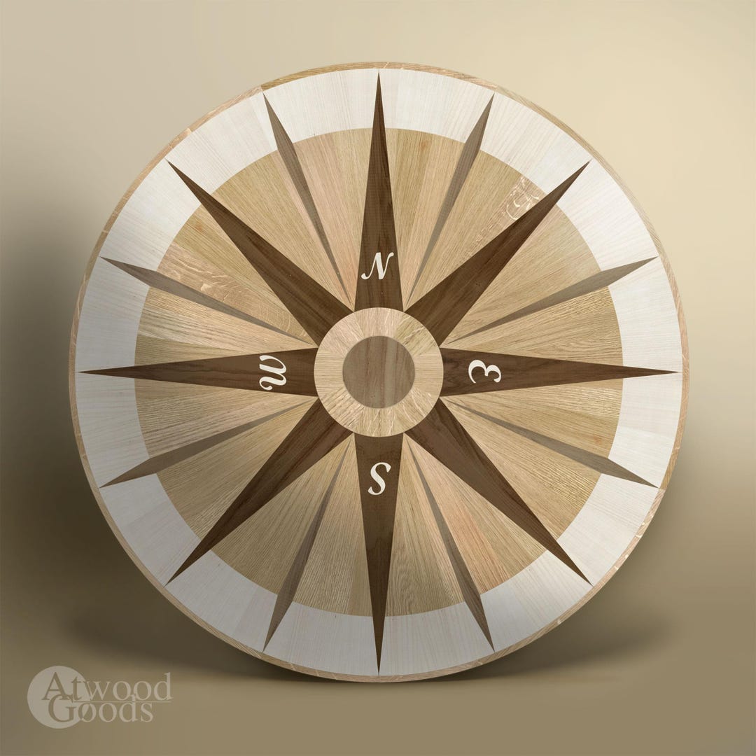Wood Floor Compass Rose Inlay "florida" Made of Decorative Hardwoods, Featuring Intricate Star ...