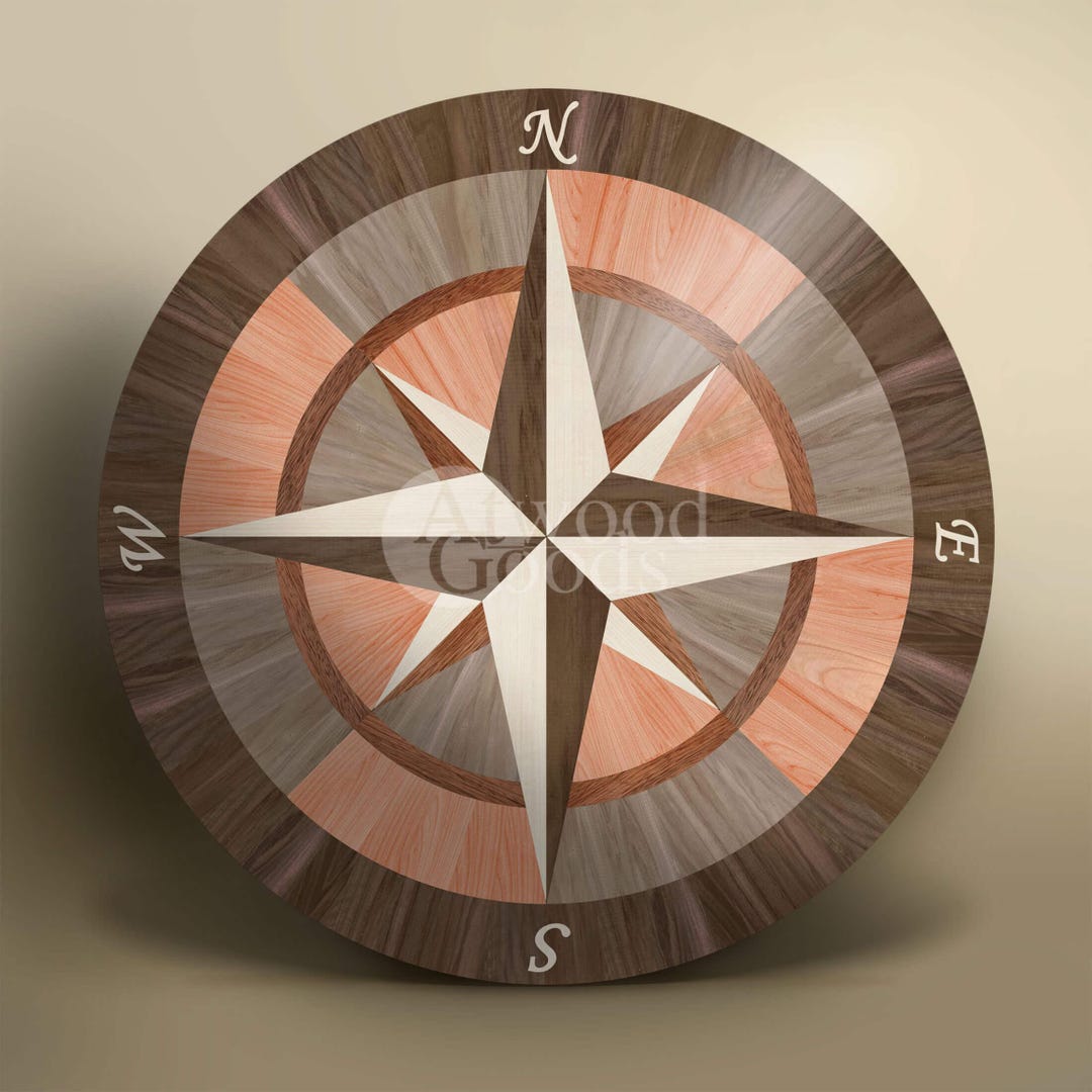 Wood Compass Rose "island" - Wooden Floor Inlay - Wood Floor Medallion ...