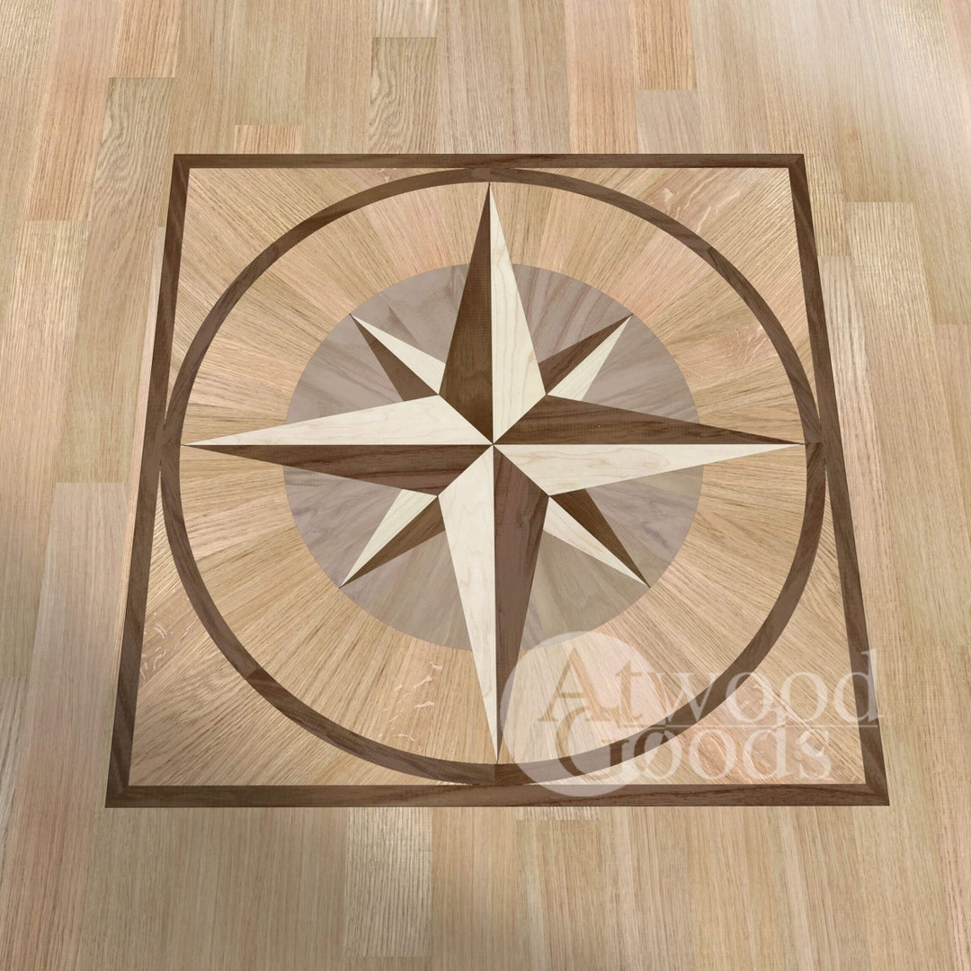 Wood Floor Compass Rose Medallion "west Atlantic" – Luxury Wood Inlay ...