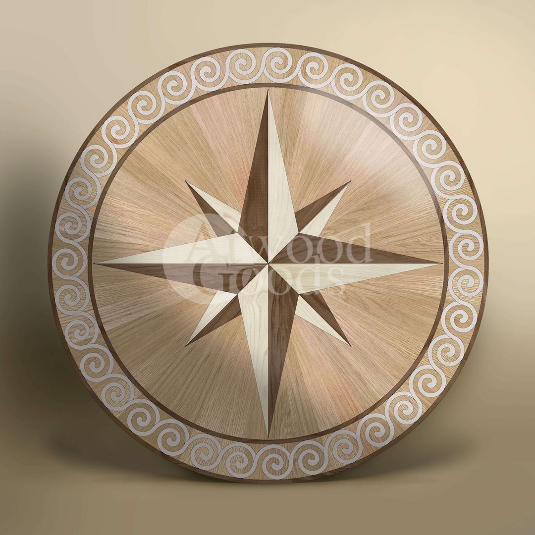 Wood Floor Inlay "attica" Wood Floor Medallion Compass Rose Inlay ...