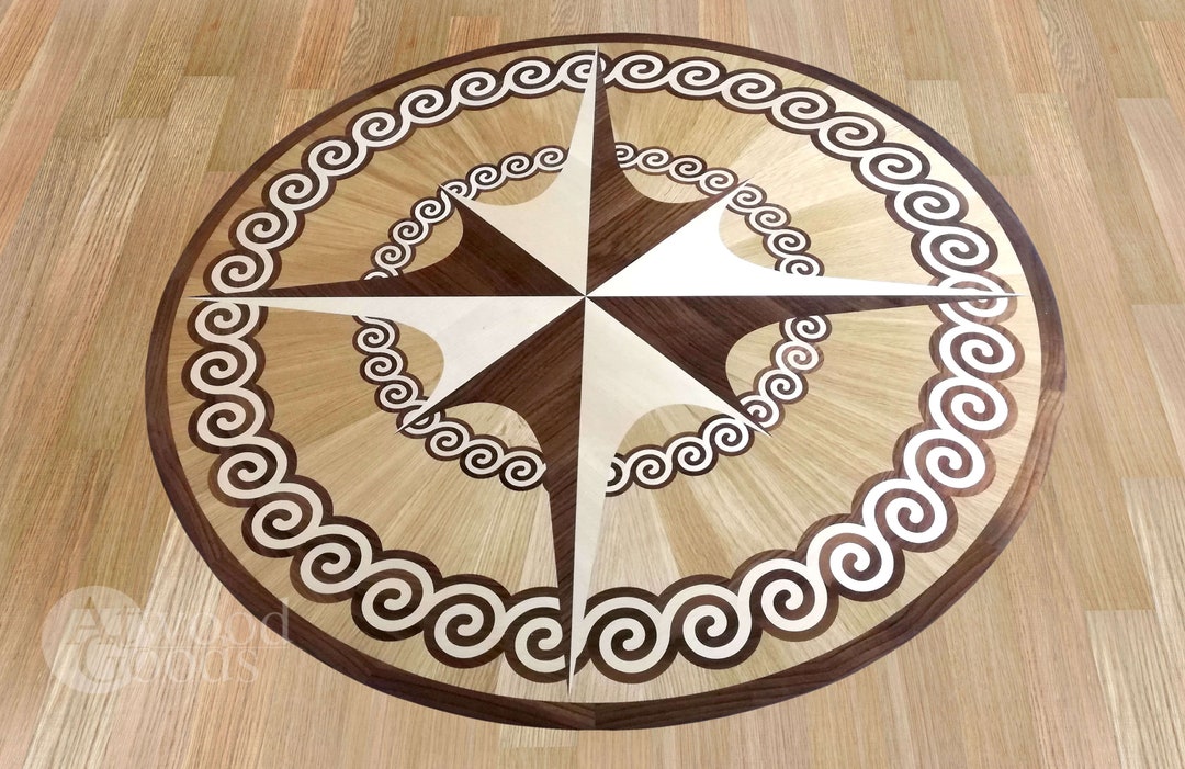 Wood Floor Inlay "hellenic Star" - Compass Rose - Nautical Inlay ...