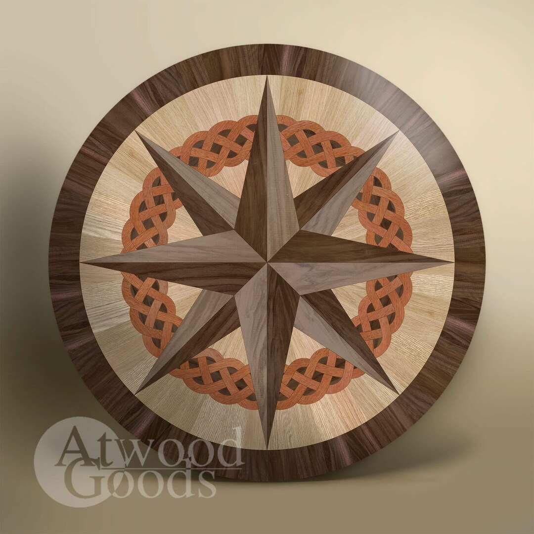 Wood Compass Rose "aine" Made of Natural Hardwoods Oak, Walnut, Merbau ...