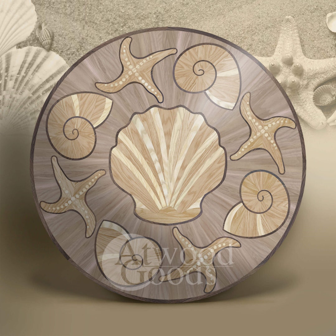Wood Floor Medallion "shore" Wooden Floor Inlay Sea Shell Sea Star ...
