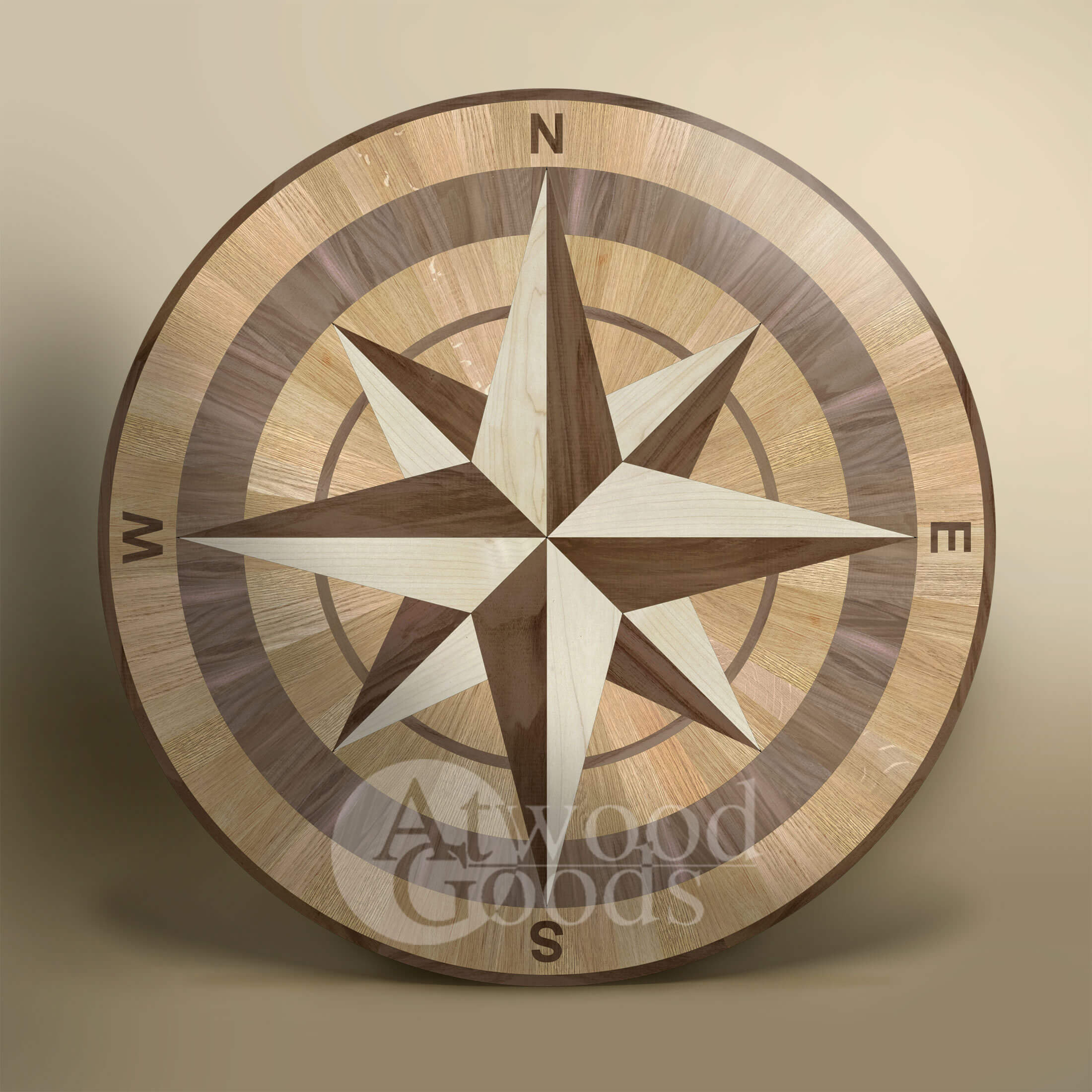 Wooden Floor Medallion "gray Bay" - Compass Rose Inlay - Hardwood ...