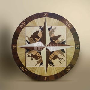 Wood Floor Medallion "forest" - Compass Rose Inlay - Atwoodgoods ...