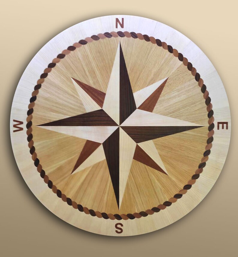 Wood Floor Medallion rope Bay Compass Rose Inlay Nautical Style Marine ...
