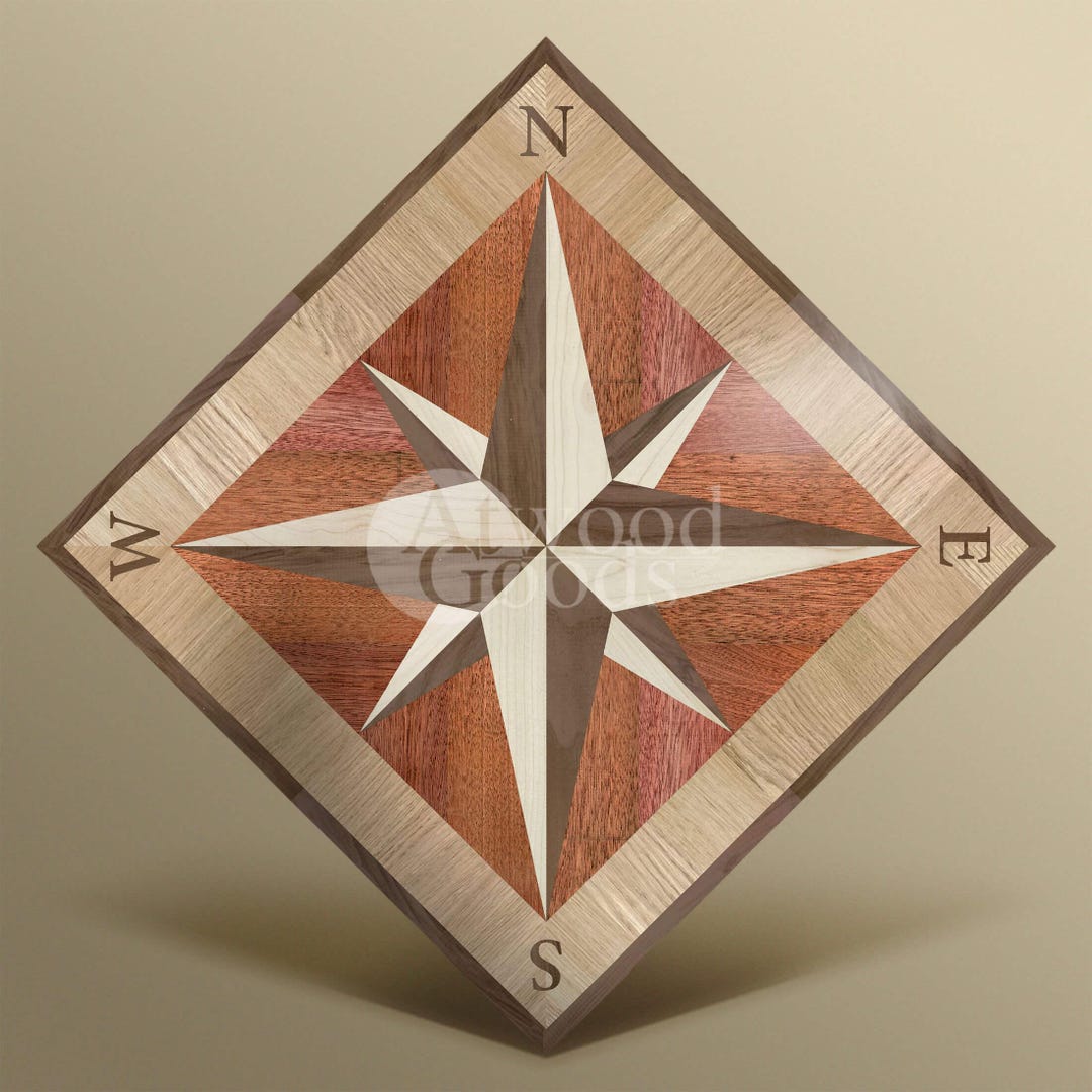 NSWE Wood Compass Inlay "maine" - Wood Floor Medallion - Compass Inlay ...