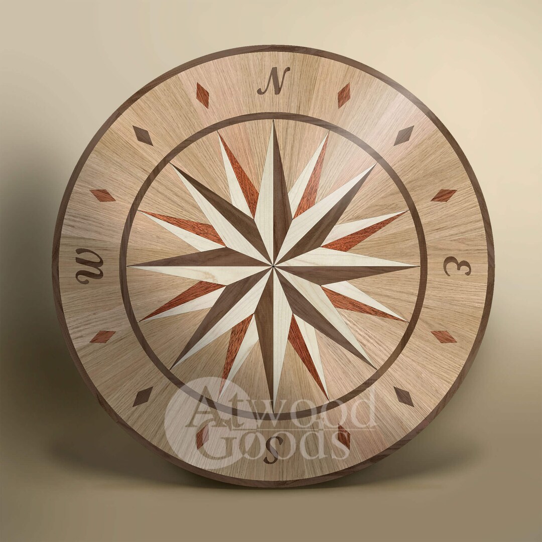 Wood Floor Inlay "west Side Nswe" - Wood Floor Medallion - Compass Rose ...