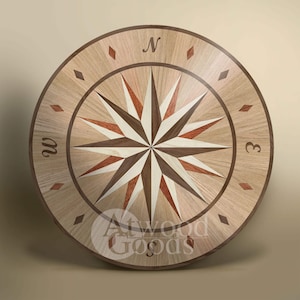 Wood Floor Inlay "west Side Nswe" - Wood Floor Medallion - Compass Rose ...