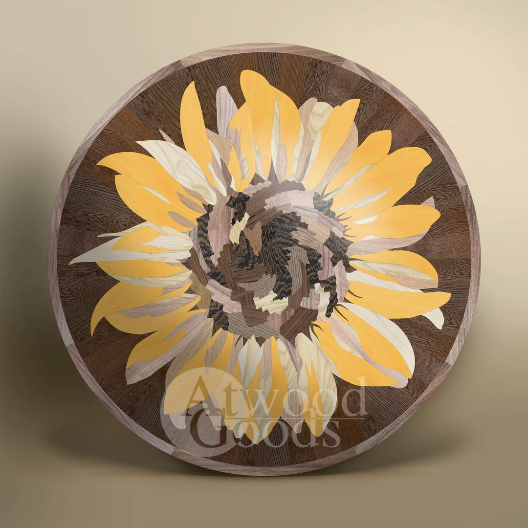 Wood Floor Medallion sunflower Wooden Floor Inlay Wall Art Wall Decor ...