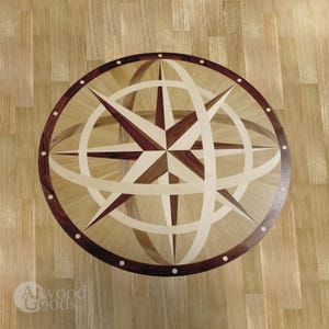 Wood Floor Compass Rose "atlanta" Wood Floor Medallion Wooden Floor ...