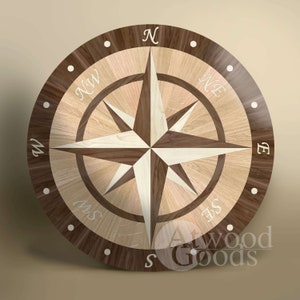 Wood Compass Rose Floor Medallion "west Point" | Nautical Wooden Inlay ...