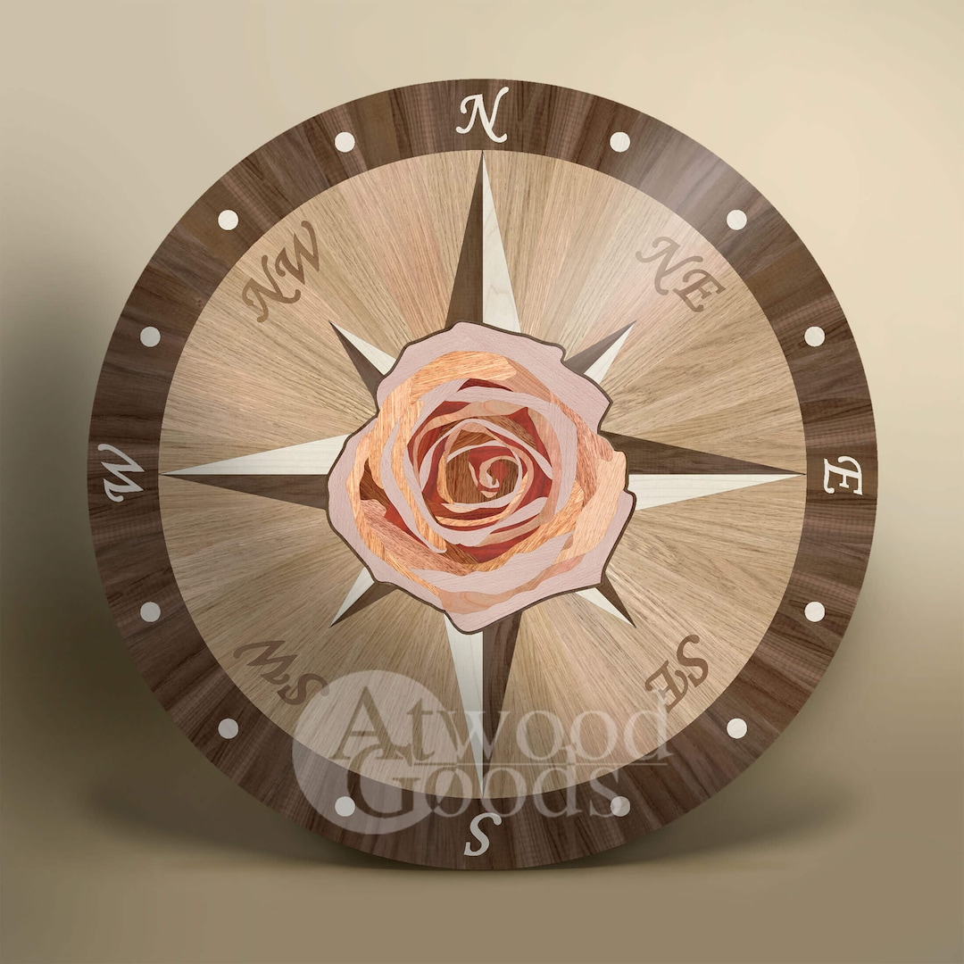 Wood Compass Rose Inlay "west Rose", Nautical Design Inlay, Compass ...