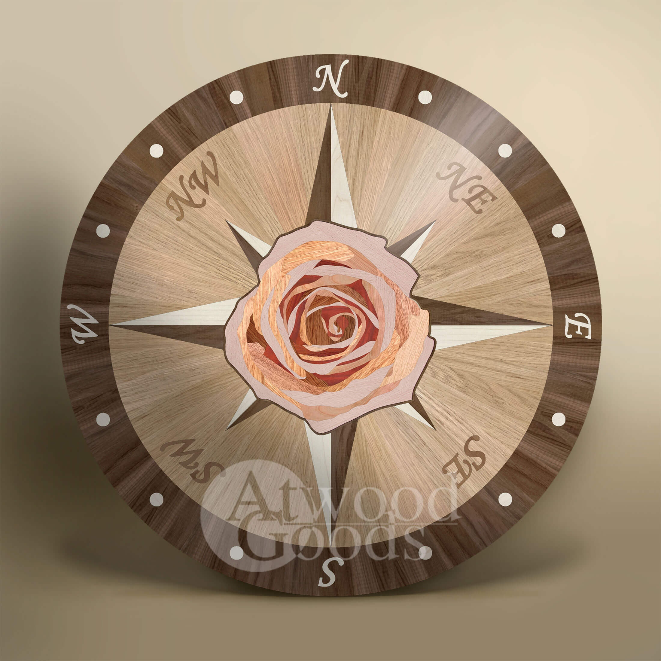 Wood Compass Rose Inlay west Rose, Nautical Design Inlay, Compass Rose ...