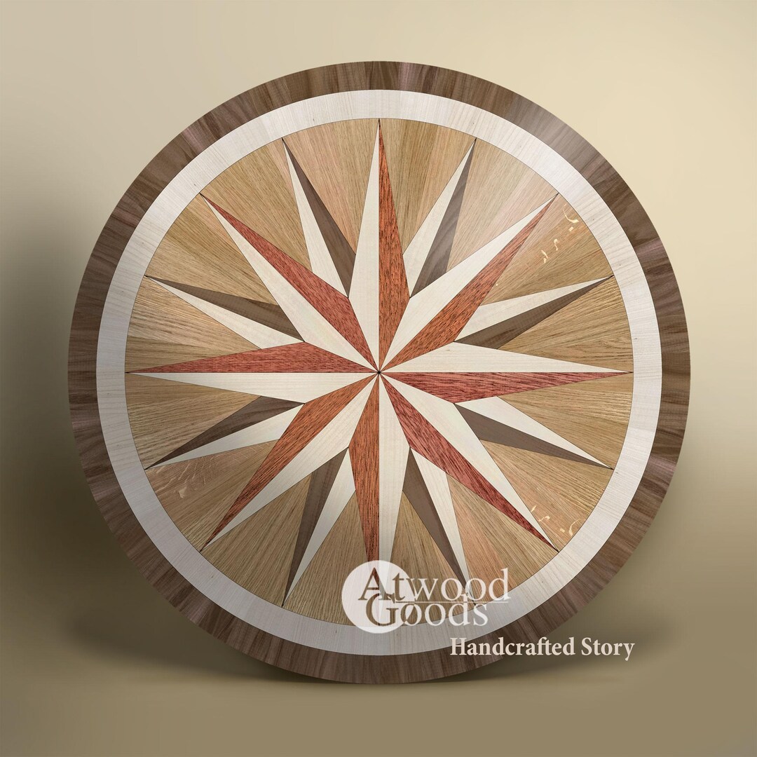 Wood Compass Rose Medallion, Monmartre Classic Inlay Design ...
