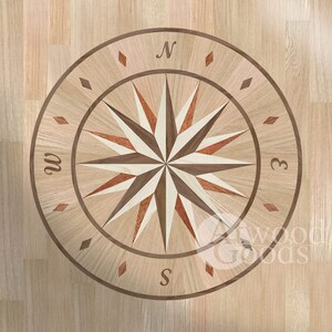 Wood Floor Inlay "west Side Nswe" - Wood Floor Medallion - Compass Rose ...