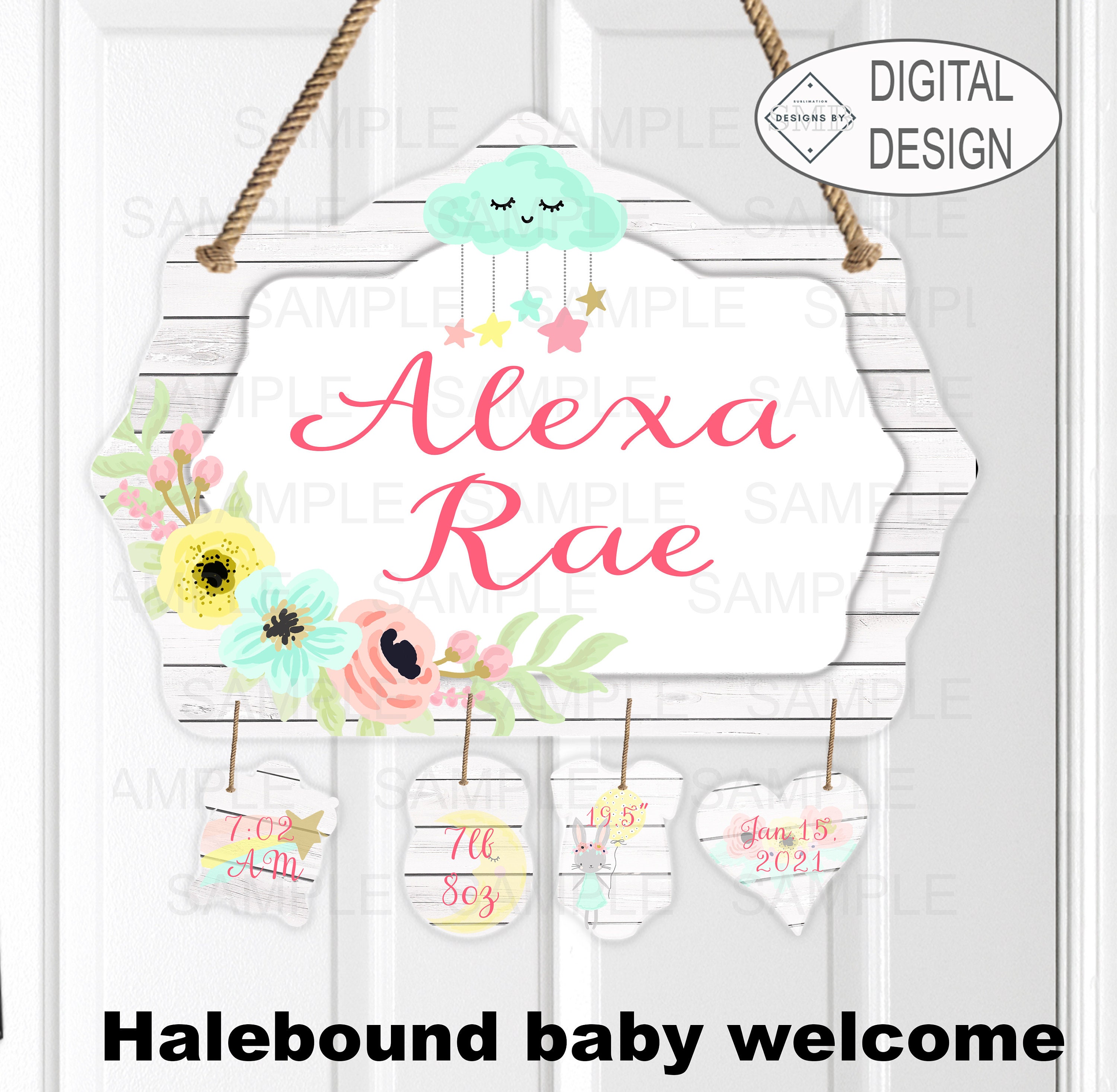 Digital Baby Welcome Sign Doorhanger Baby Girl Birth - Etsy