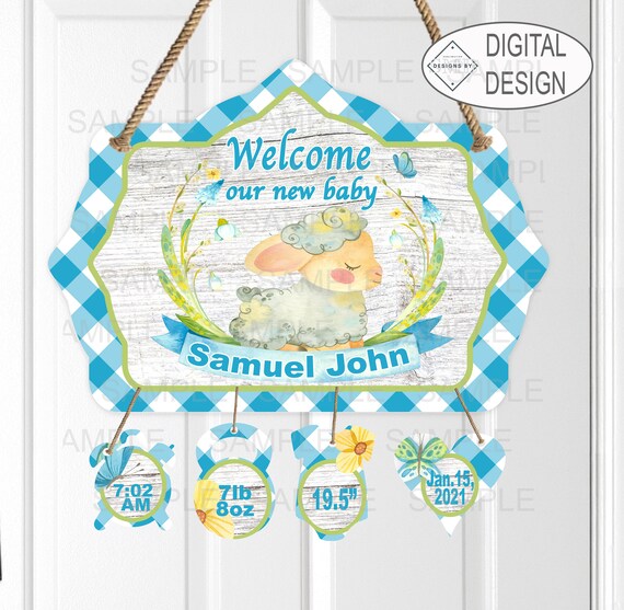 Digital New Baby Welcome Sign Wall and Doorhanger Baby Boy | Etsy