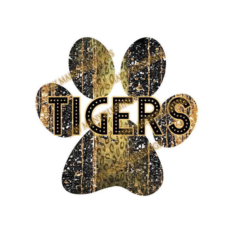 Digital Tigers Black and Gold Faux Glitter Grunge Tiger Paw | Etsy