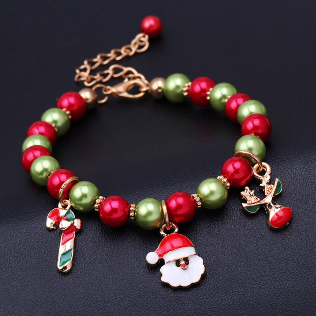 Christmas Charm Bracelet Red & Green Beads Complete With - Etsy