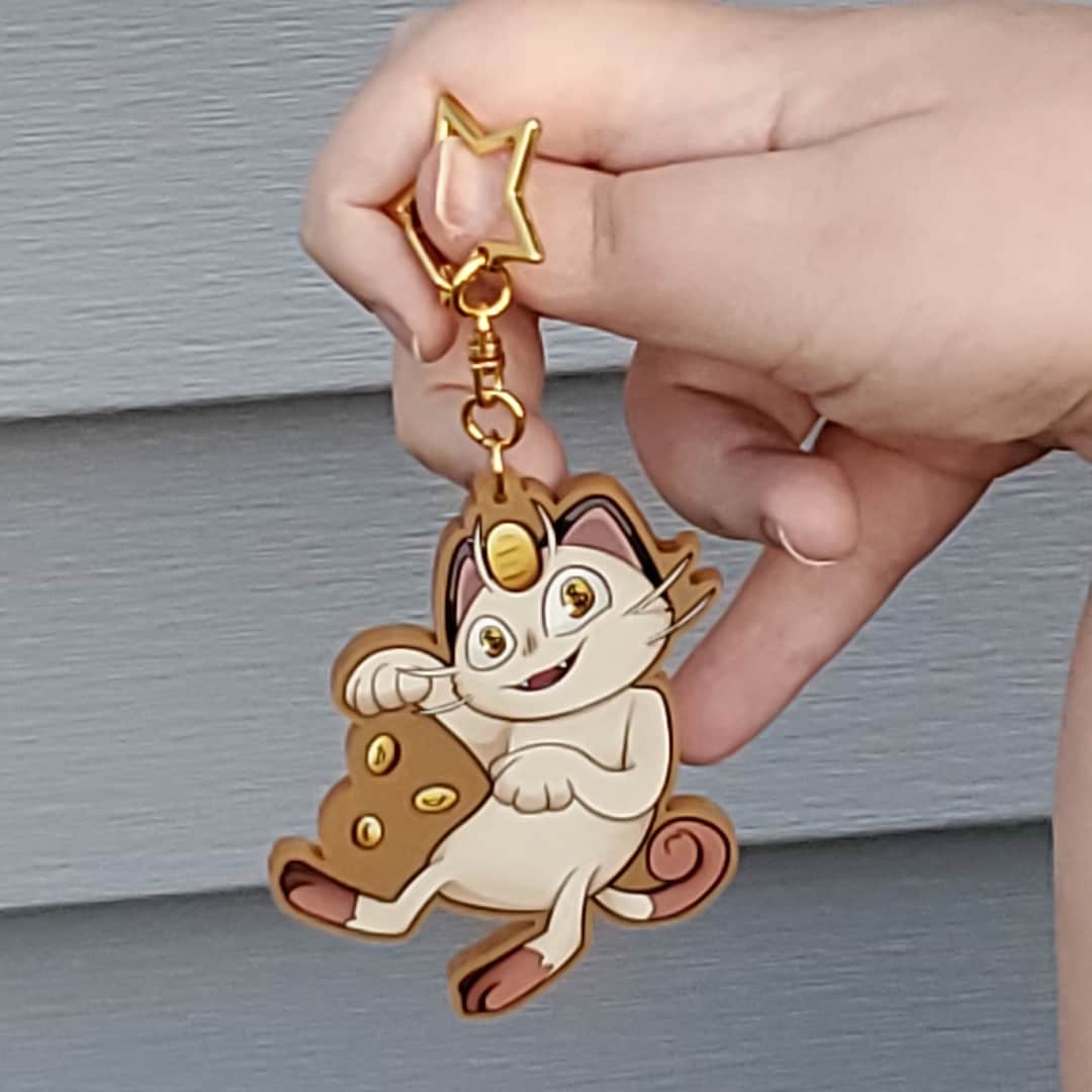 Gold Lucky Meowth Keychain 3” / Meowth Pokemon Keychain and Sticker ...
