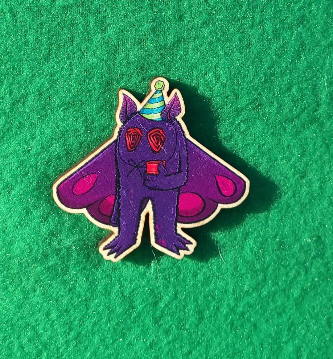 Party Time Mothman Cryptid 40mm Wooden Pin With Rubber Clutch - Etsy
