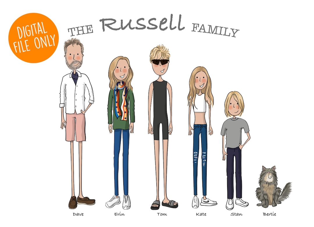 Custom Hand-drawn Family Portrait Illustration. Personalised Digital ...