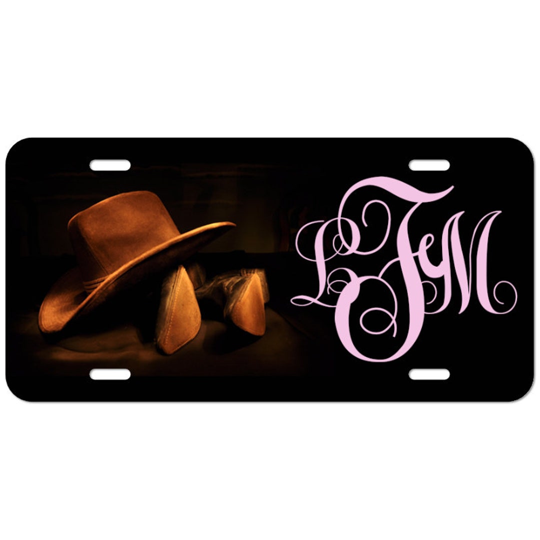 Cowboy Hat and Cowboy Boots Custom Monogram Car License Tag - Etsy