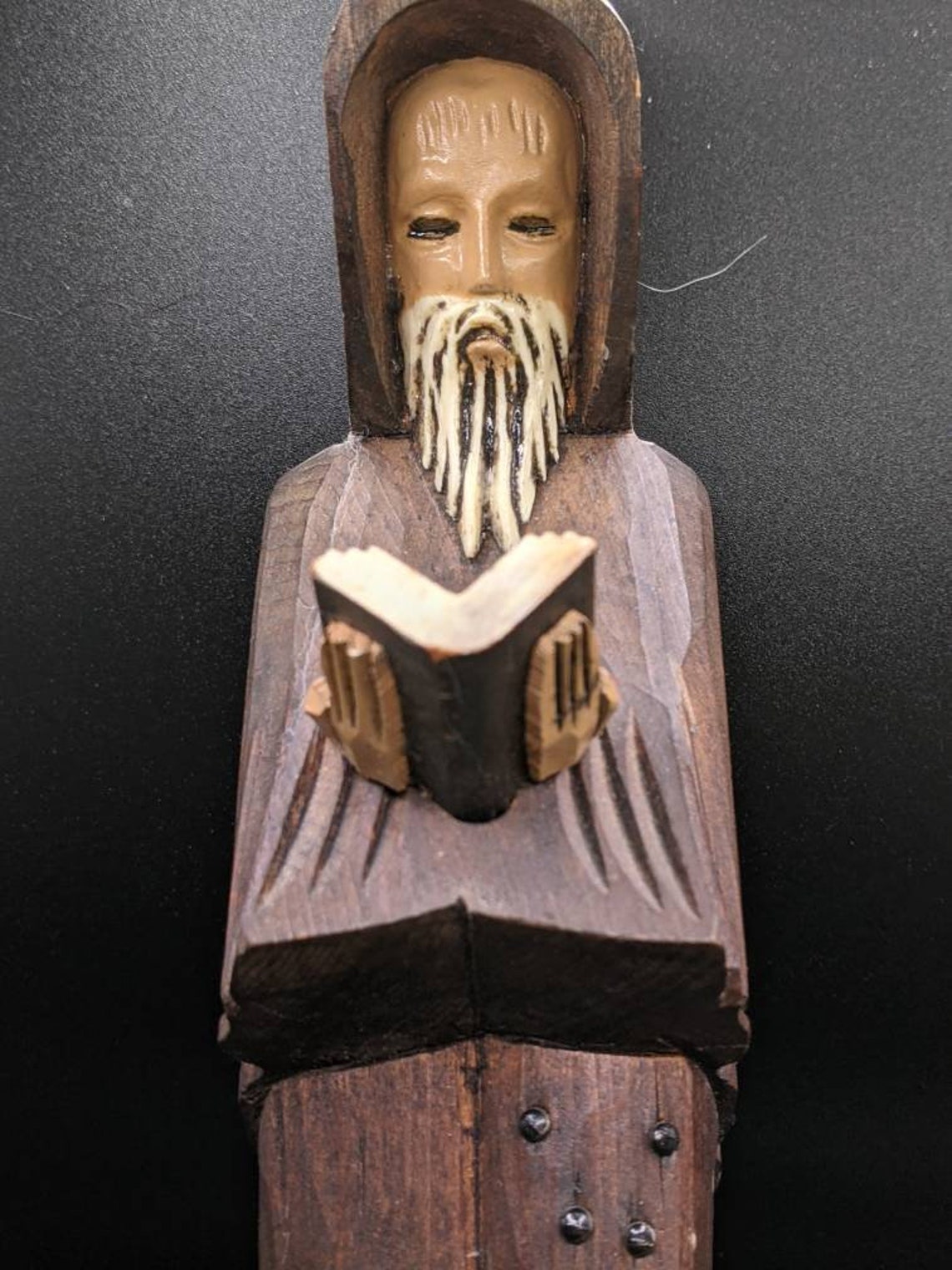 Vintage Carved Monk Holding Bible With Rosary - Etsy