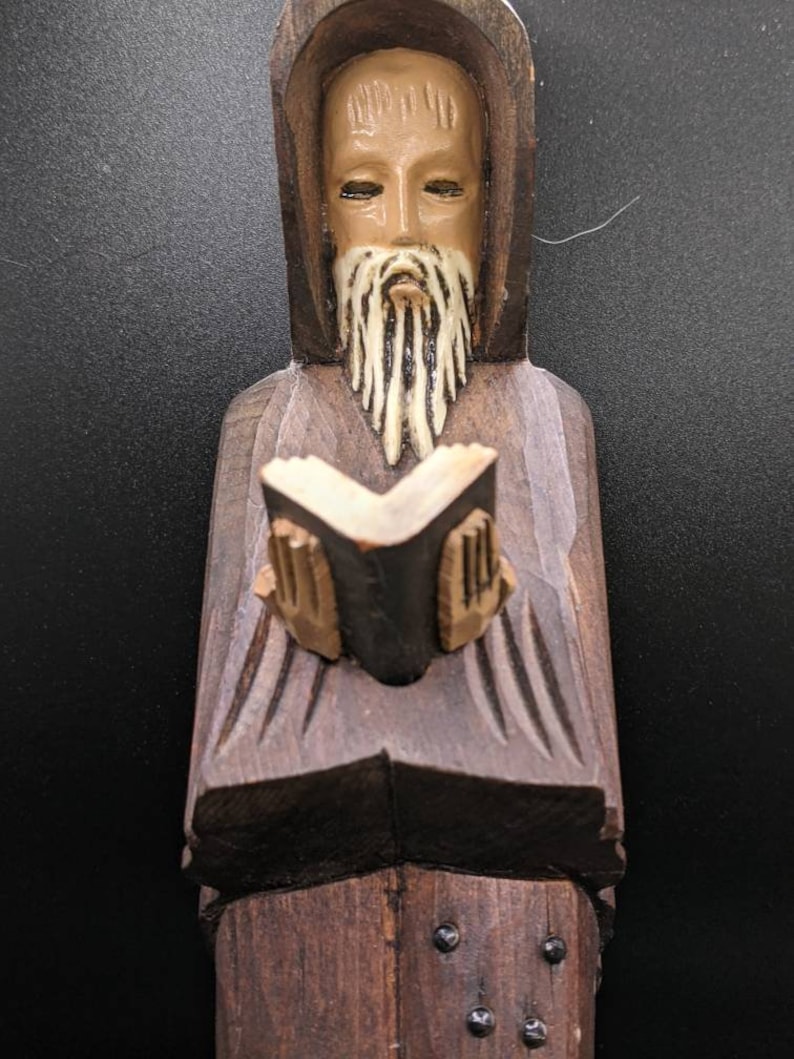 Vintage Carved Monk Holding Bible With Rosary - Etsy