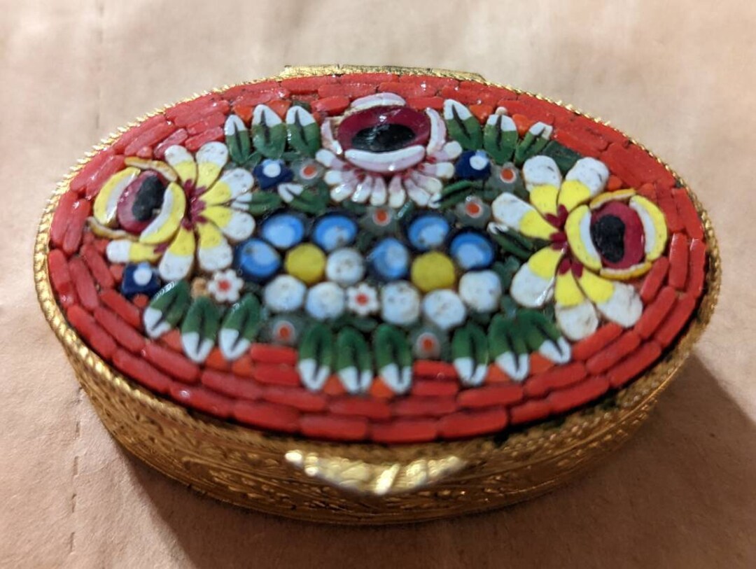 Vintage 1960's Micro-mosaics Pill Box or Trinket Box! Beautiful ...
