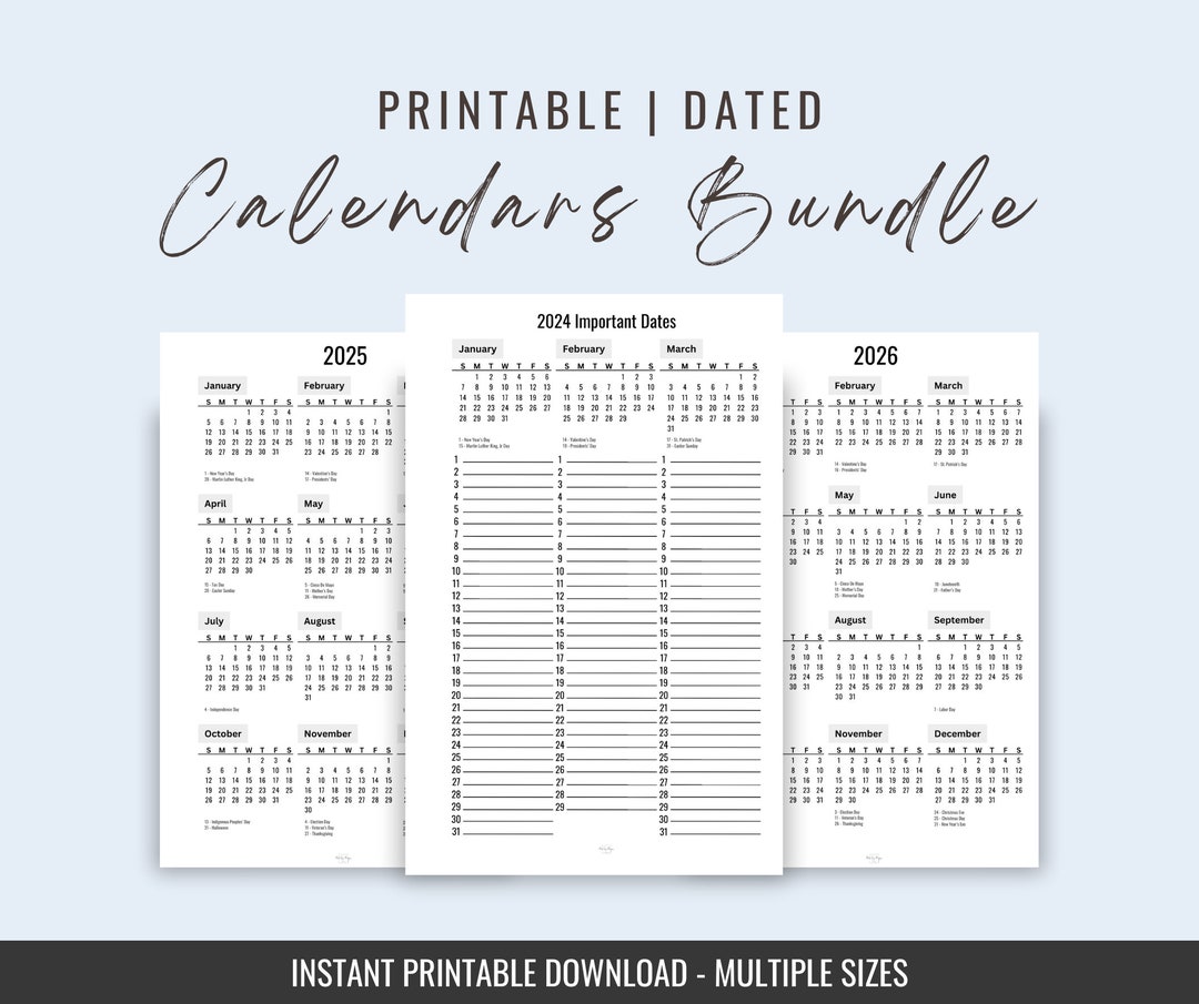 Future Calendar Bundle, Full Year Overview & Important Dates - Etsy