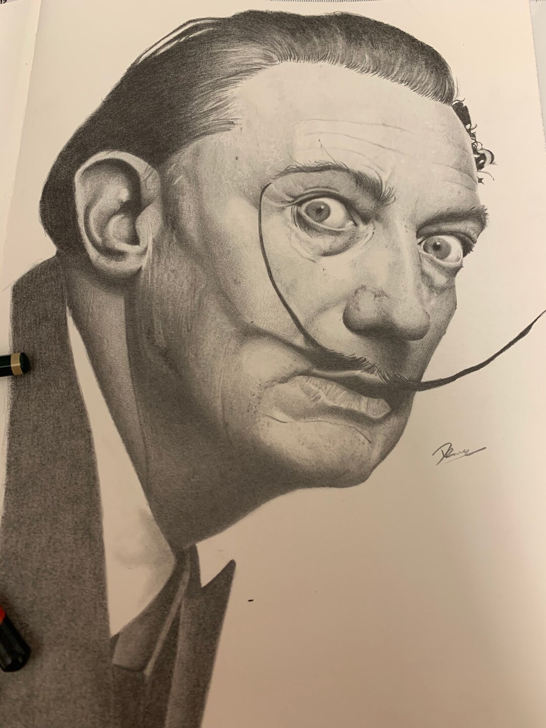Retrato de Salvador Dalí. A4 en un cuadro A3 - Etsy México