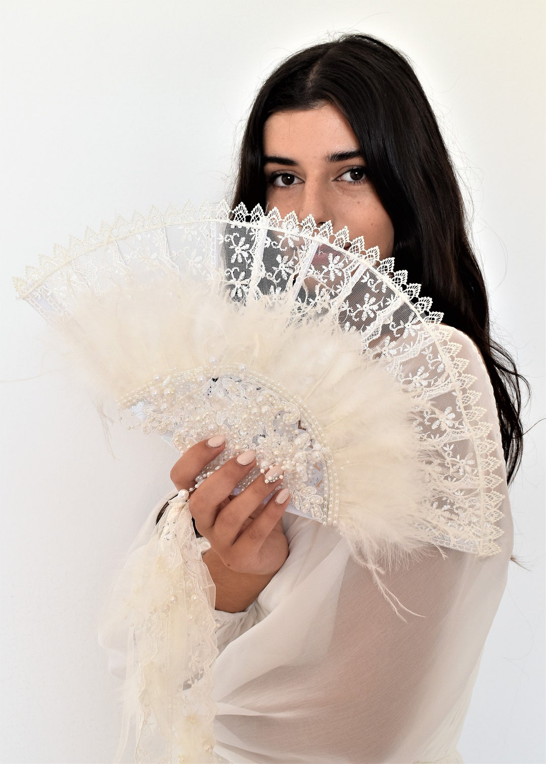 Bridal Feather Fan, Wedding Lace Fan, Luxurious Hand Fan, Best Mother ...