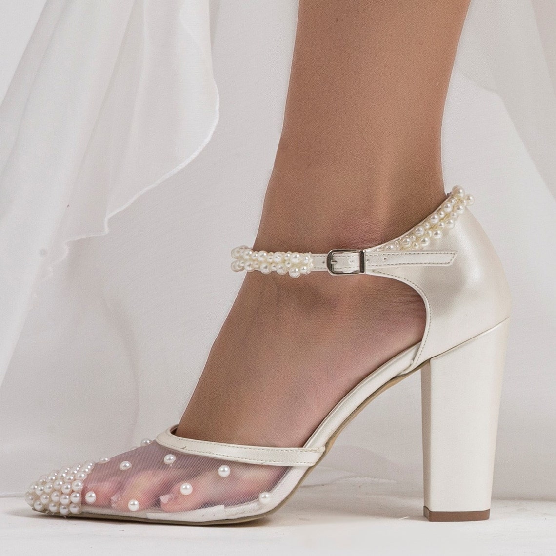 Pearl Ivory Wedding Shoes, Comfort Block Heels, Elegant Bridal Shoes ...