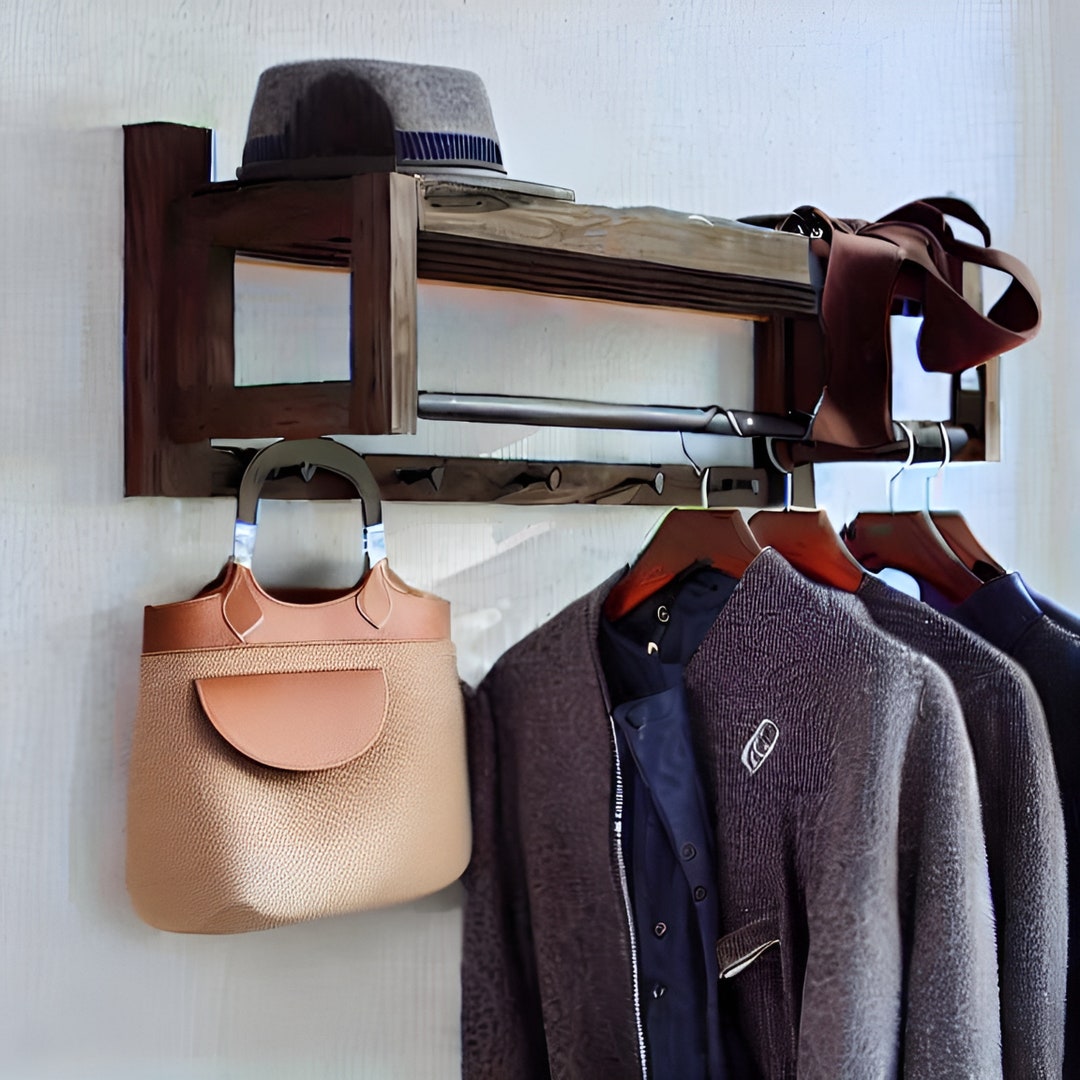 Scandinavian Wooden Coat Rack, Entryway Organizer With Clothing Rail ...